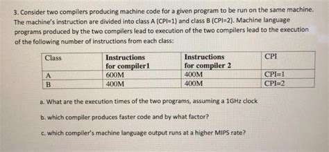 Solved 3 Consider Two Compilers Producing Machine Code For
