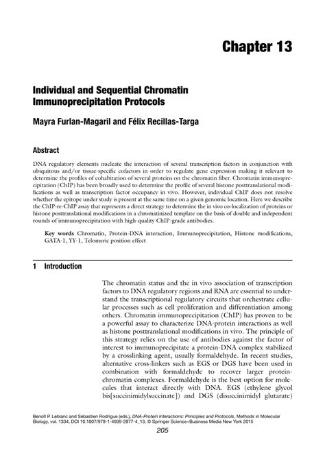 Pdf Sequential Chromatin Immunoprecipitation Protocol Chip Rechip