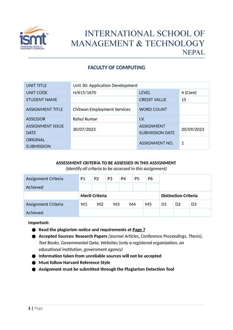 Unit 30 Application Development Assignment International School Of Management And Technology