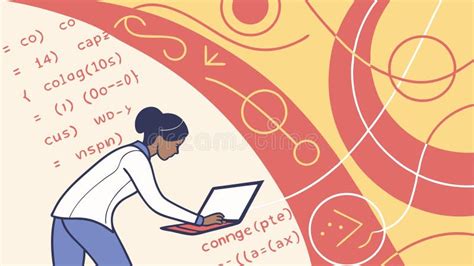 Woman Coding On Laptop With Abstract Tech Background Vector Design Generative Ai Stock