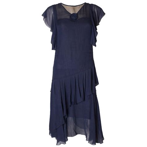 Vintage French Navy Chiffon Dress For Sale At 1stdibs