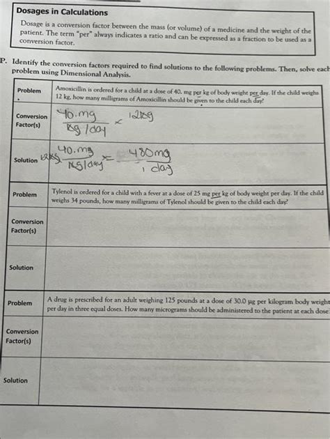 Solved Dosages In Calculations Dosage Is A Conversion Factor