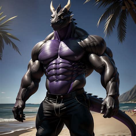 阿拉菲在海灘上拿著劍和紫色襯衫 SeaArt AI