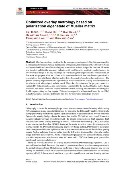 Pdf Optimized Overlay Metrology Based On Polarization Eigenstate Of Mueller Matrix