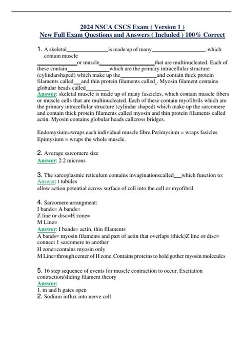 2024 Nsca Cscs Exam Version 1 New Full Exam Questions And Answers Included 100 Correct