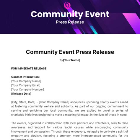 Free Community Event Press Release Template To Edit Online