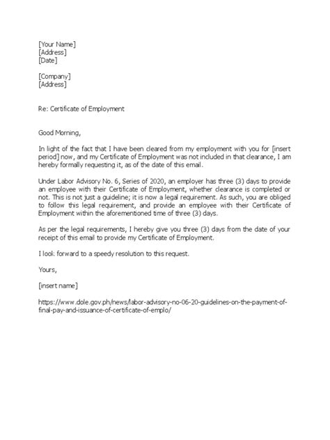 Coe Request Letter Pdf