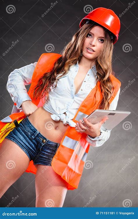 Woman Structural Engineer With Tablet Working Stock Image Image Of Gender Sensual 71151181