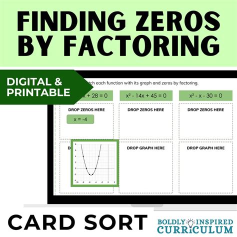 Solving Quadratics By Factoring Digital Activity And Printable Card Sort Boldly Inspired Curriculum