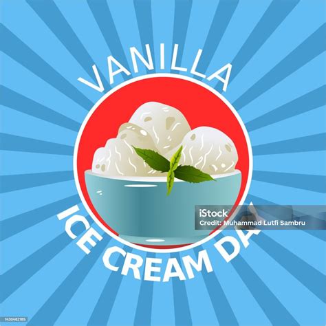 바닐라 아이스크림 데이 벡터 일러스트 레이 션 인사말 카드 포스터 및 배너에 적합합니다 귀여운에 대한 스톡 벡터 아트 및 기타