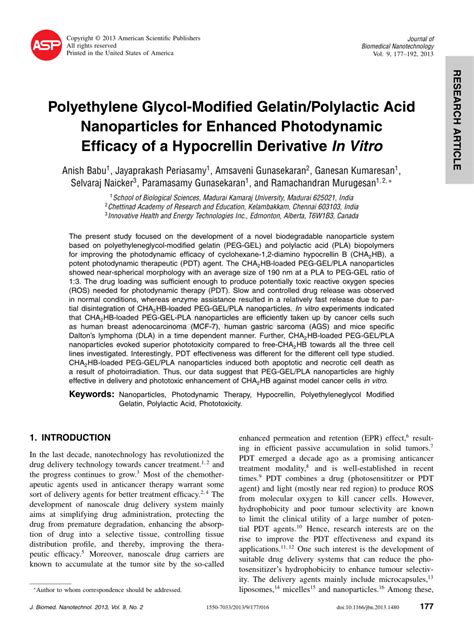 Pdf Polyethylene Glycol Modified Gelatin Polylactic Acid Nanoparticles For Enhanced