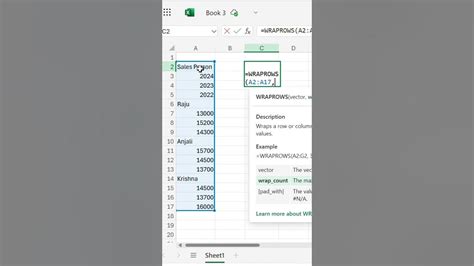 Wraprow Function In Excel Excelfunction Excelbasics Exceltips Shortsviral Shorts Trending