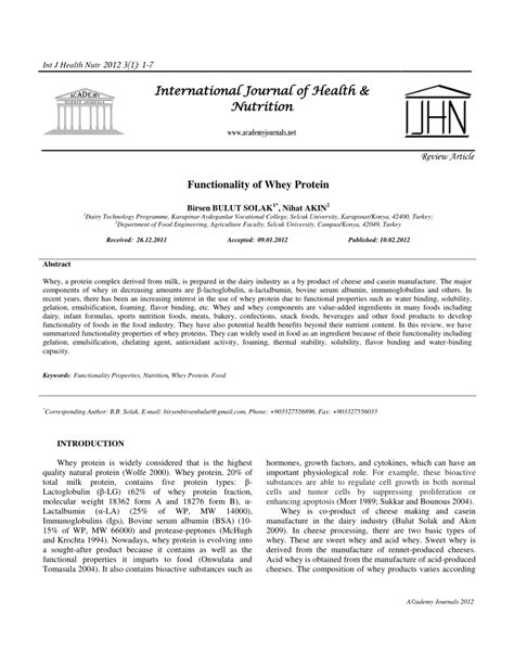 Pdf Functionality Of Whey Protein