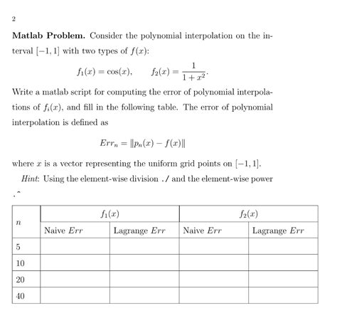 Solved Matlab Problem Consider The Polynomial Interpolation