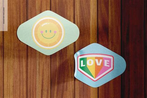 Premium Psd Diamond Stickers On Wooden Background Mockup