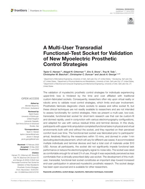 Pdf A Multi User Transradial Functional Test Socket For Validation Of