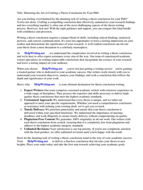 How To Write A Thesis Conclusion Phd Pdf