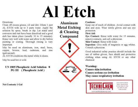 Al Etch Aluminum Etcher Technichem Corporation
