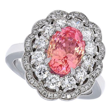 18kt White Gold Diamond Ring 4 06ct Sapphire No Heat Padparadscha Ssef