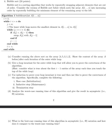 Solved Bubble Sort Points Bubble Sort Is A Sorting Chegg