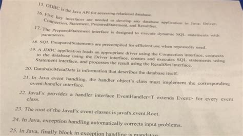 Solved Answer True Or Falseodbc Is The Java Api For