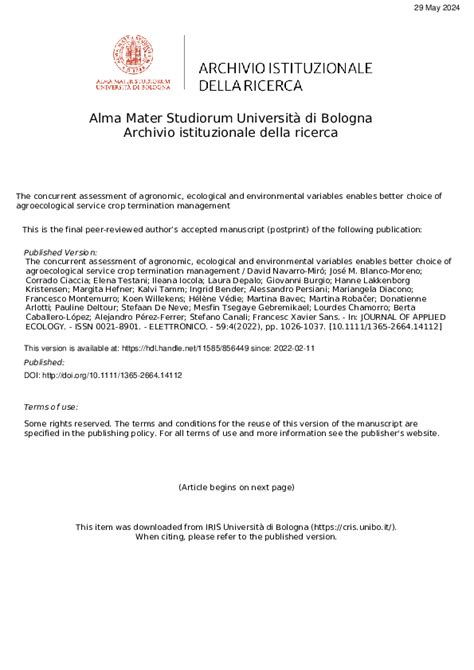 Pdf The Concurrent Assessment Of Agronomic Ecological And Environmental Variables Enables