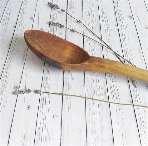 Antique Wooden Spoon Hand Carved Large Wood Spoon Rustic Handmade Spoon