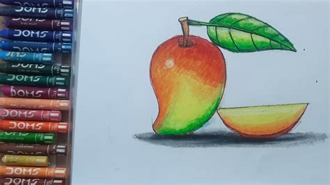 Fruits Drawing Easy How To Draw Mango With Doms Oil Pastels For Beginners Step By Step Youtube