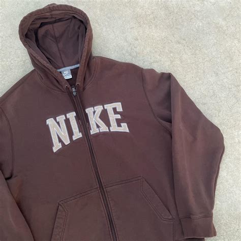 Early 2000s Chocolate Brown Nike Spellout Zip Up Depop
