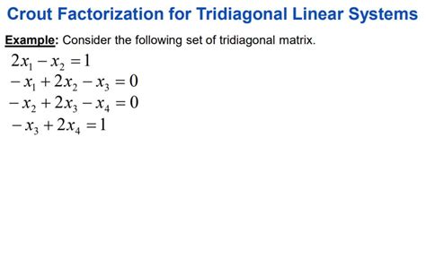 solved crout factorization for tridiagonal linear systems