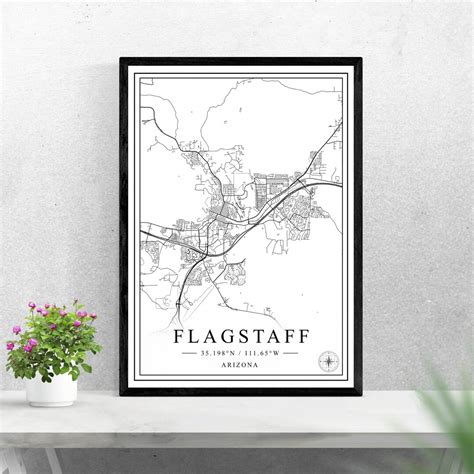 Flagstaff City Map Digital Download Black And White Print Design Of
