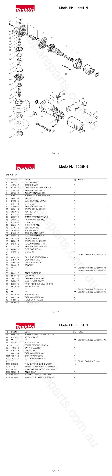 Makita 9555HN Spare Parts