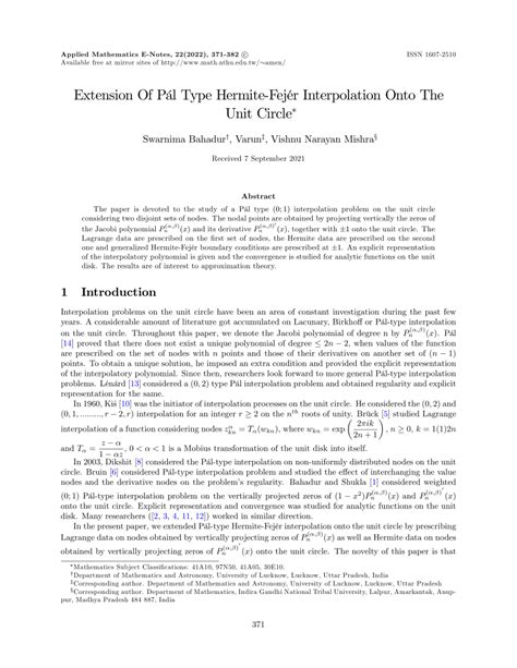 Pdf Extension Of Pál Type Hermite Fejér Interpolation Onto The Unit Circle