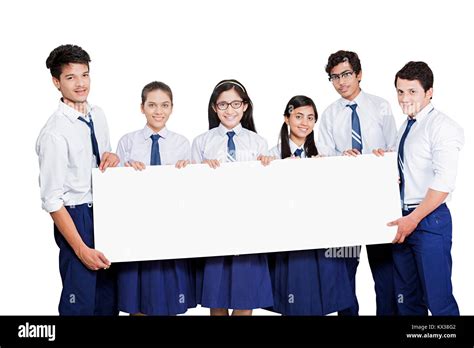 Group Indian High School Students Classmate Showing White Board