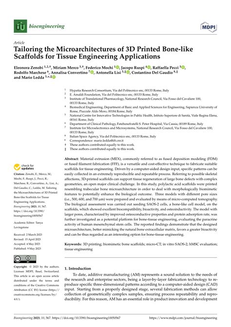 Pdf Tailoring The Microarchitectures Of 3d Printed Bone Like Scaffolds For Tissue Engineering