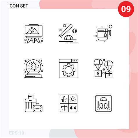 Set Of 9 Modern Ui Icons Symbols Signs For Website Optimization Cup Tree Snow Editable Vector
