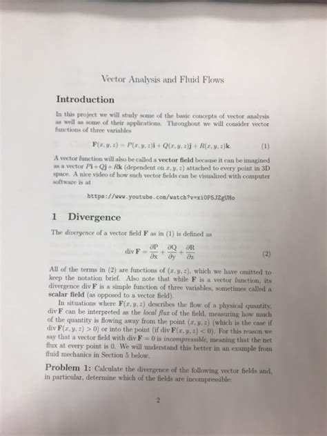 Solved Vector Analysis And Fluid Flows Introduction In This