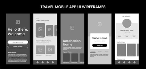 모바일 애플리케이션 ui ux 디자인 템플릿 벡터 모바일용 와이어프레임 프로토타입 디자인 프리미엄 벡터