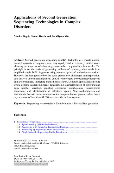 Pdf Applications Of Second Generation Sequencing Technologies In