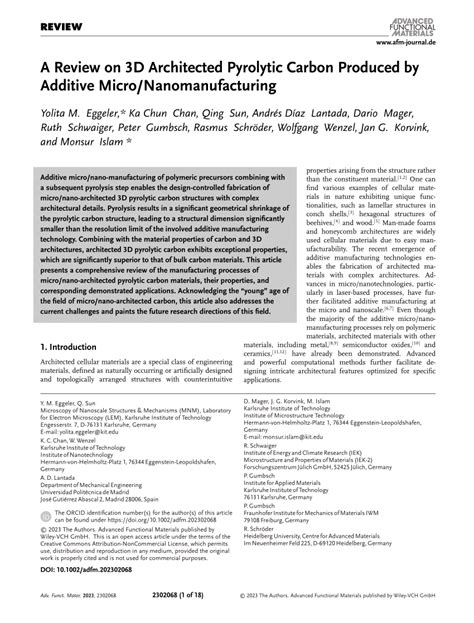 Pdf A Review On 3d Architected Pyrolytic Carbon Produced By Additive Micronanomanufacturing