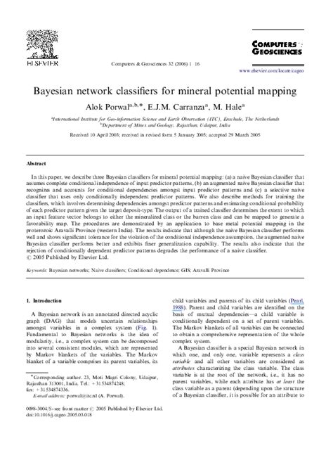 Pdf Bayesian Network Classifiers For Mineral Potential Mapping