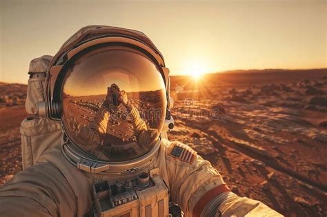 A Man In A Spacesuit Takes A Selfie On The Surface Of The Planet Mars