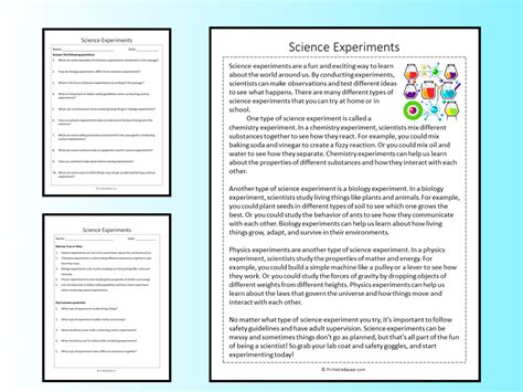 Science Experiments Reading Comprehension Passage Printable