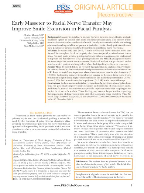 Pdf Early Masseter To Facial Nerve Transfer May