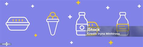 라인 설정 물 한 병 온라인 주문 음식 아이스크림 와플 및 도시락 아이콘 벡터 0명에 대한 스톡 벡터 아트 및 기타 이미지 0명 개념 거리 Istock