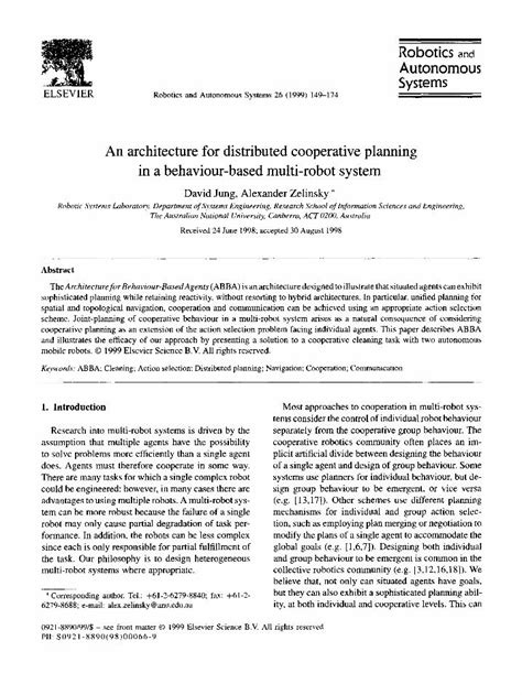 Pdf An Architecture For Distributed Cooperative Planning In A Behaviour Based Multi Robot
