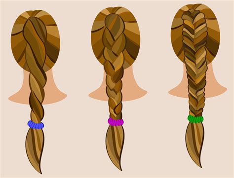 Three Different Types Of Braiding Vector Isolated Illustration