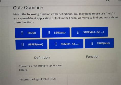 Solved 5 Quiz Question Match The Following Functions With Definitions