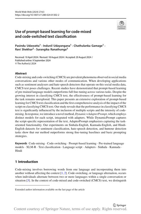 pdf use of prompt based learning for code mixed and code switched