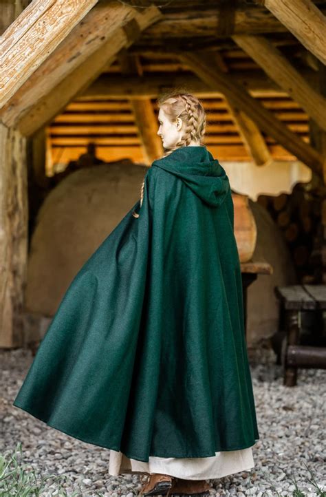 Classic Medieval Cloak Elinor Green Color With Short Hood Unisex ⚔️